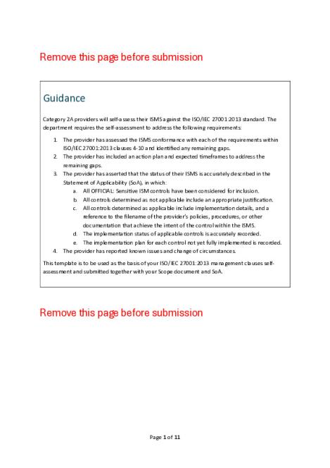 Right Fit For Risk (RFFR) ISO27001 Self-assessment report template ...